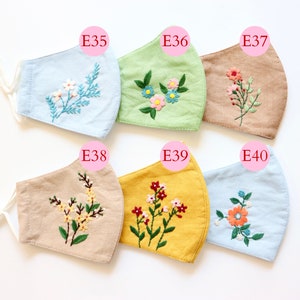 Hand Embroidered Face Mask on Linen, Reusable Soft Fabric, Adjustable ...