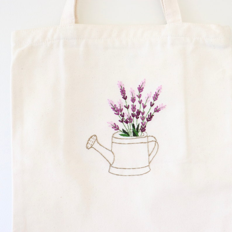 Lavender Embroidered Tote Bag, Eco-friendly Canvas Bag, Women Shoulder ...