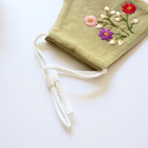 Hand Embroidered Face Mask on Linen, Reusable Soft Fabric, Adjustable ...