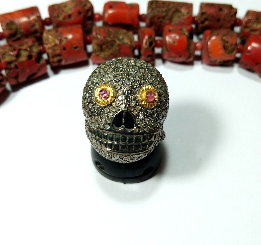 Pave Diamond Skull Ring, 925 Sterling Silver, Silver Skull Ring, Ruby Eye Skull Ring,skull ...