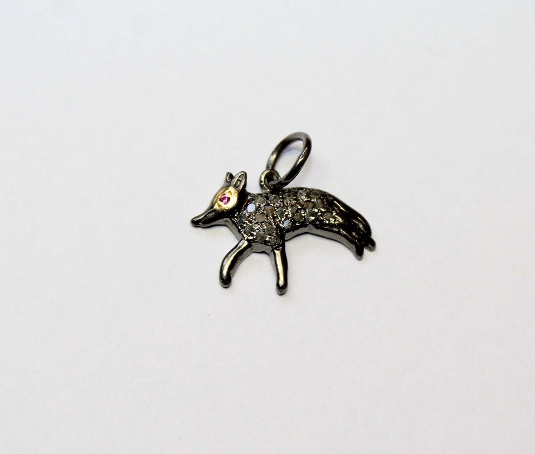 Antique Silver and Pave Diamond Fox Charm,fox Charm Pendent,925 ...