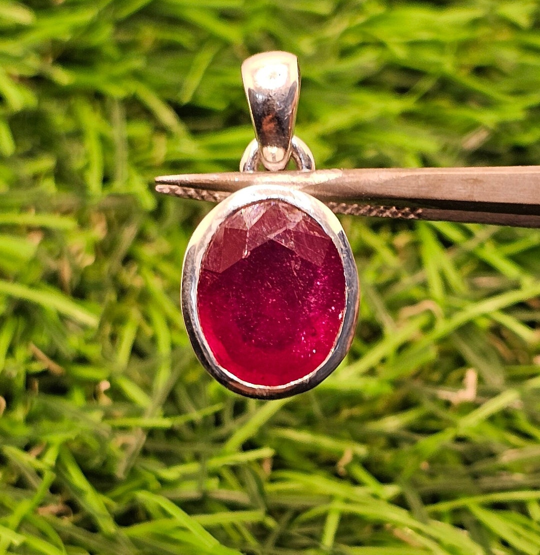Faceted Ruby Sterling Silver Pendant: Handmade Gemstone Charm - Etsy