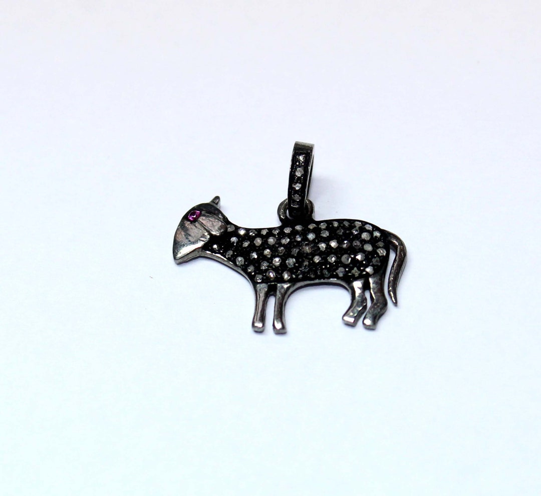 Pave Diamond Goat Pendant: Rose Cut Sterling Silver Charm - Etsy