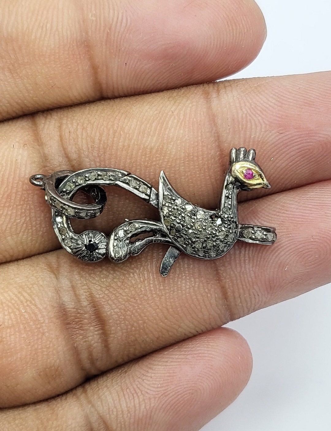 Pave Diamond Peacock Lobster Clasp Lock, Rose Cut Diamond Lock, Peacock ...