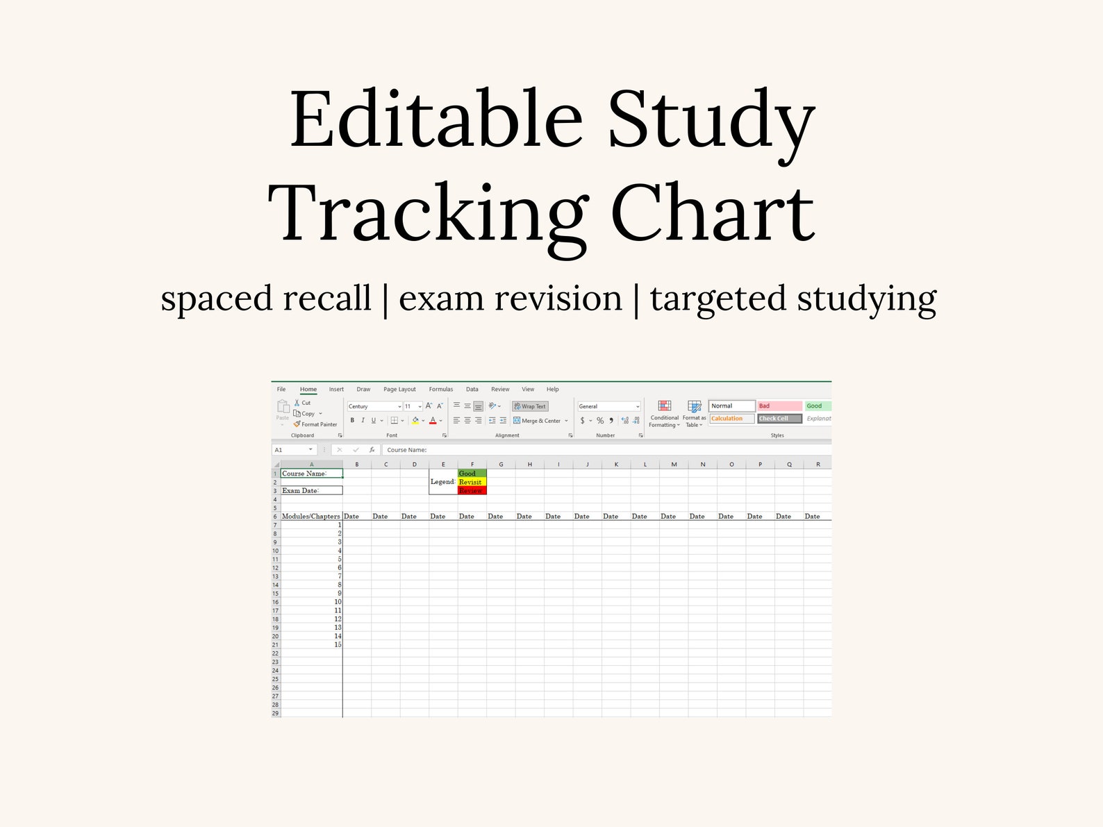 Editable study tracking chart. Fully customizable Excel | Etsy
