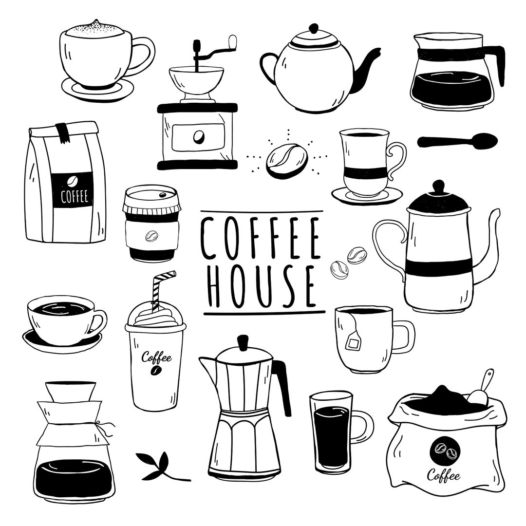 Coffee Icon Collection - Hand-drawn Digital Illustrations - Easy to Use ...