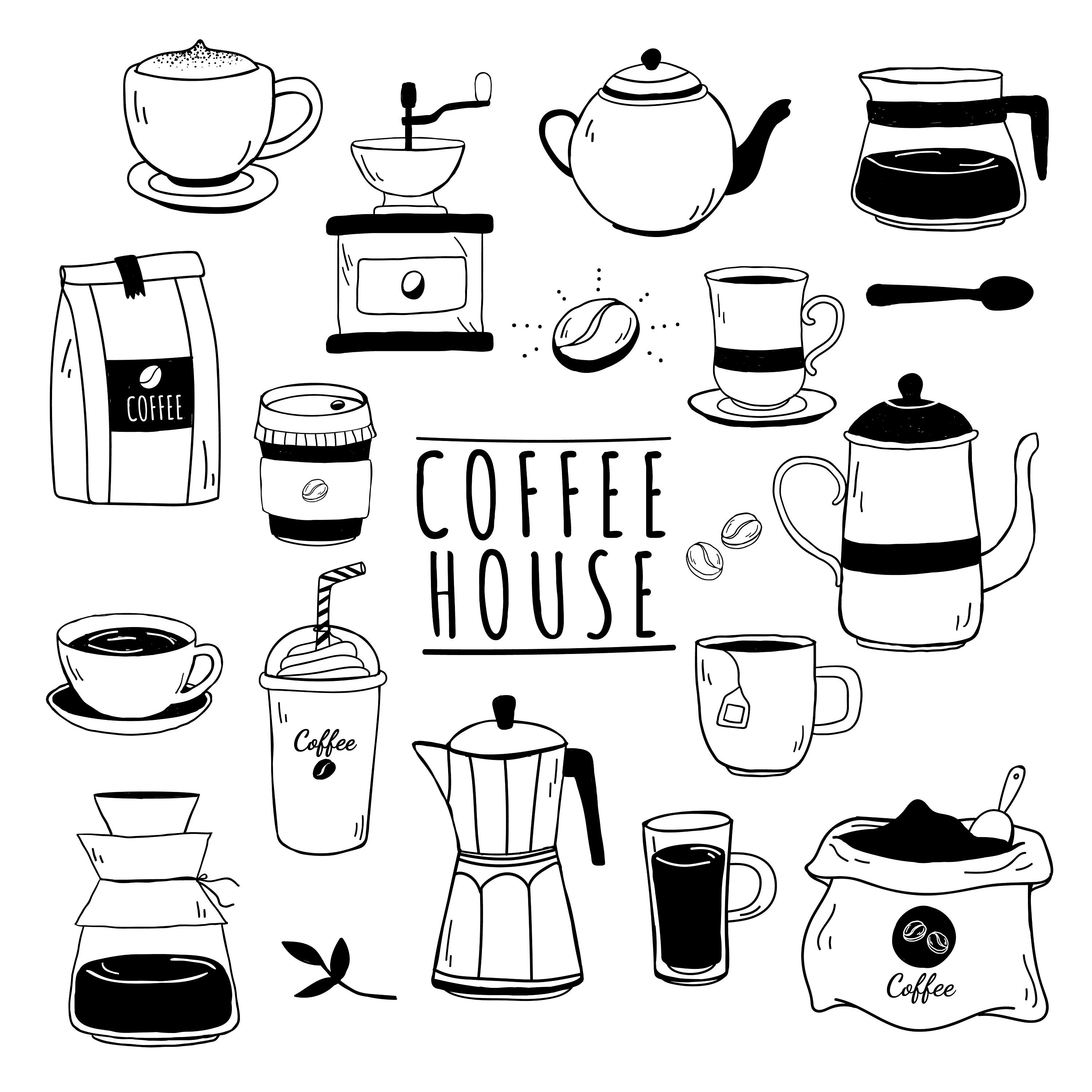 Coffee Icon Collection - Hand-drawn Digital Illustrations - Easy to Use ...