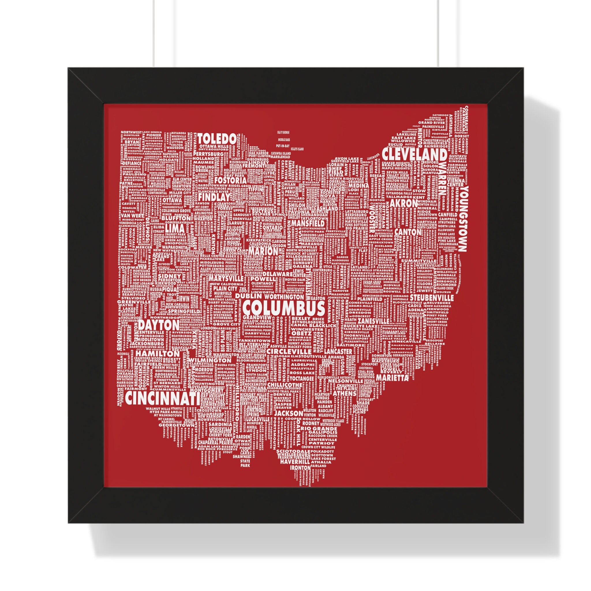 Ohio Typography Map Wall Art Framed Every Town and City Name in the ...