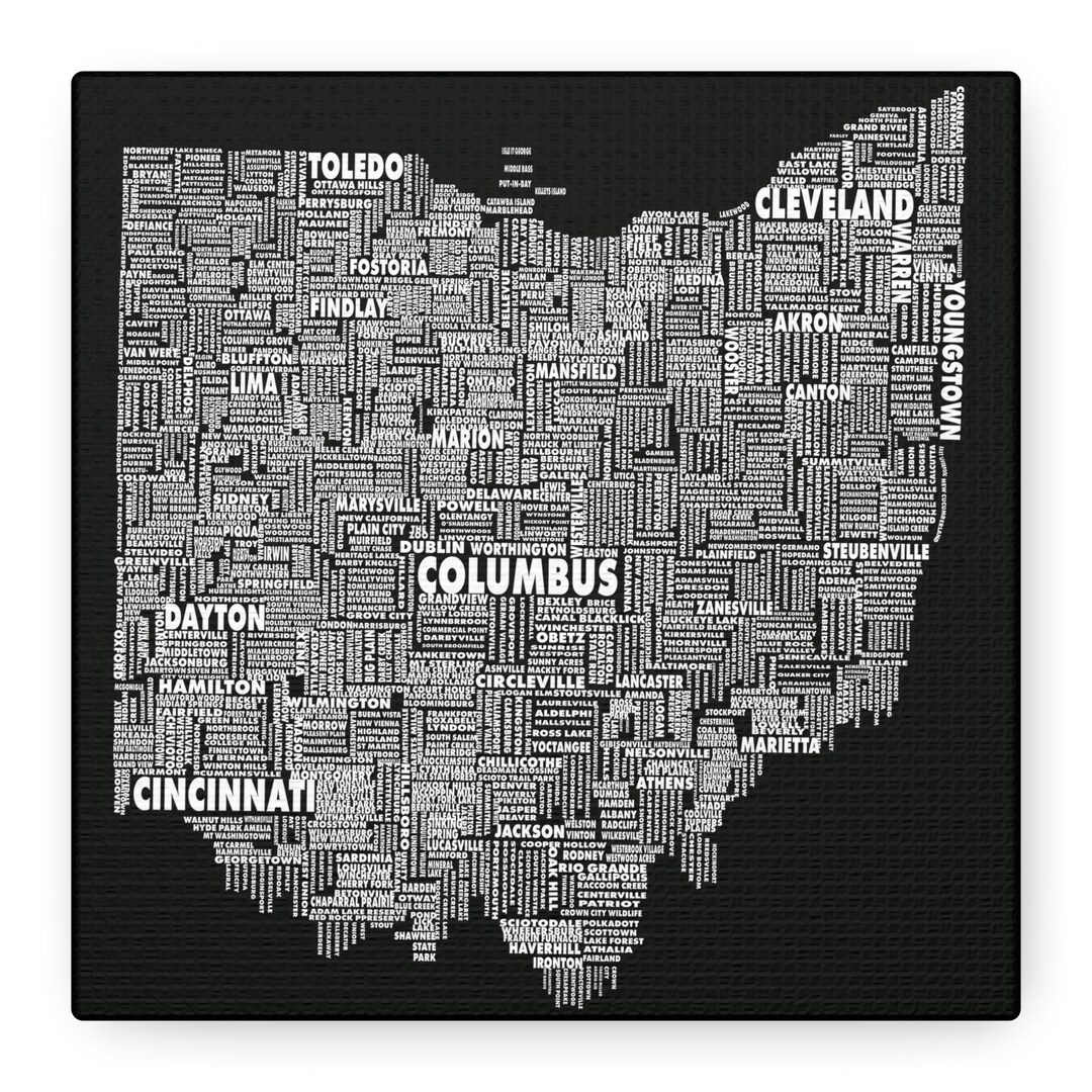 Ohio Typography Map Art: City Names Canvas Print - Etsy Australia