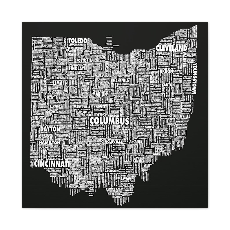 Ohio Typography Map Art: City Names Canvas Print - Etsy