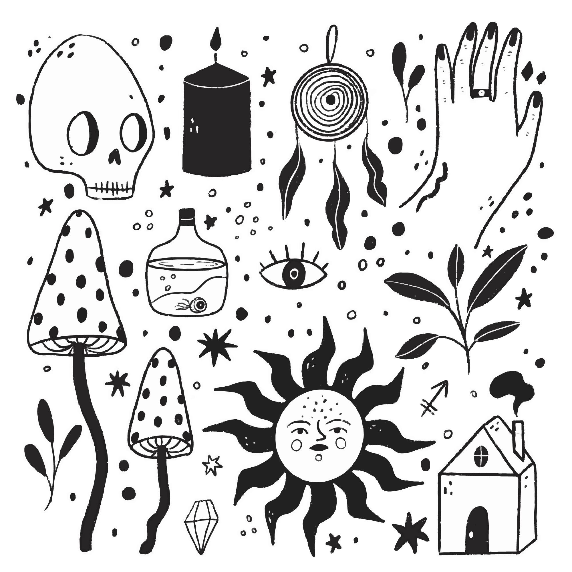 Handmade Diverse Hand-drawn Goth Illustrations Bundle - Easy to Use for ...