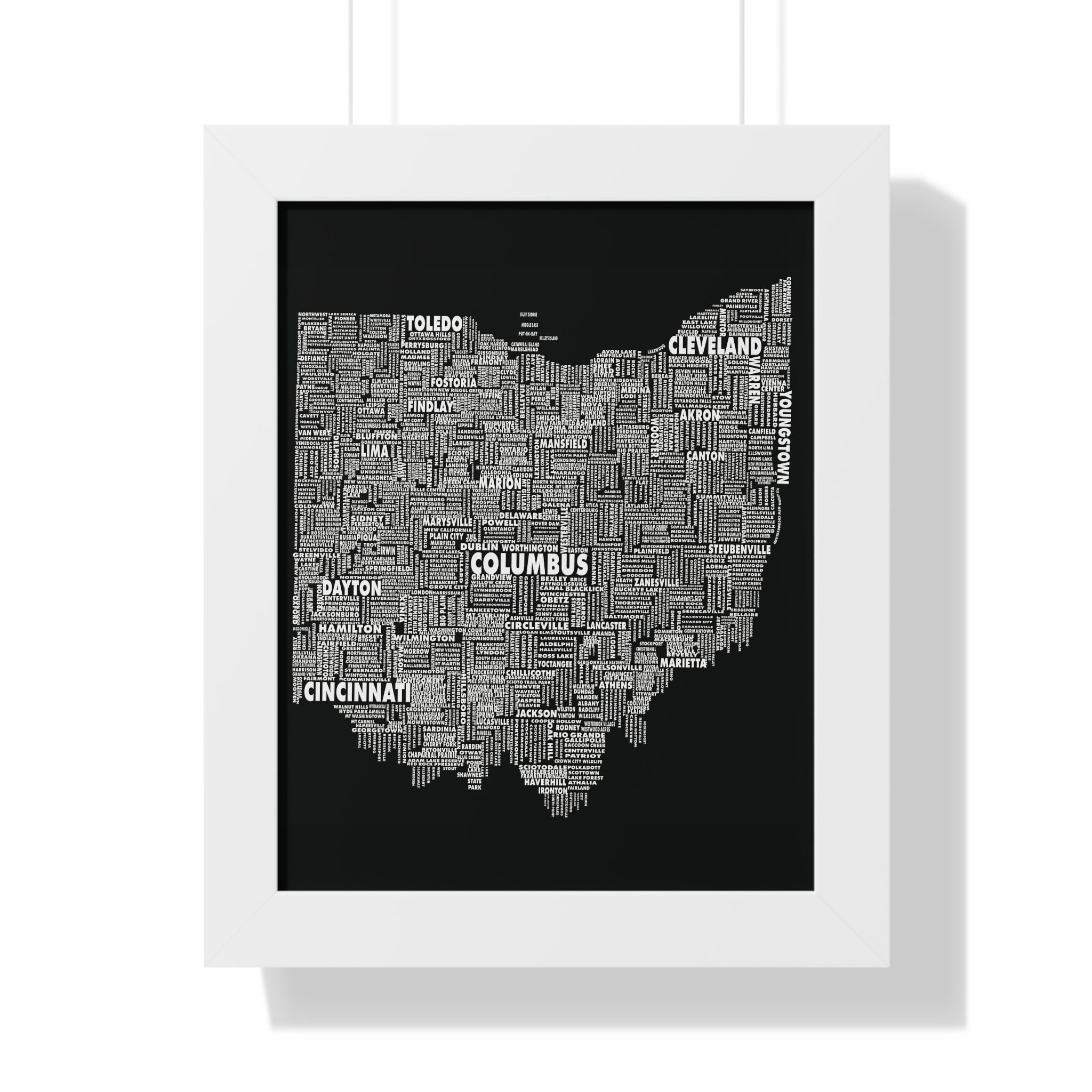 Ohio Typography Map Wall Art Framed Every Town and City Name in the ...