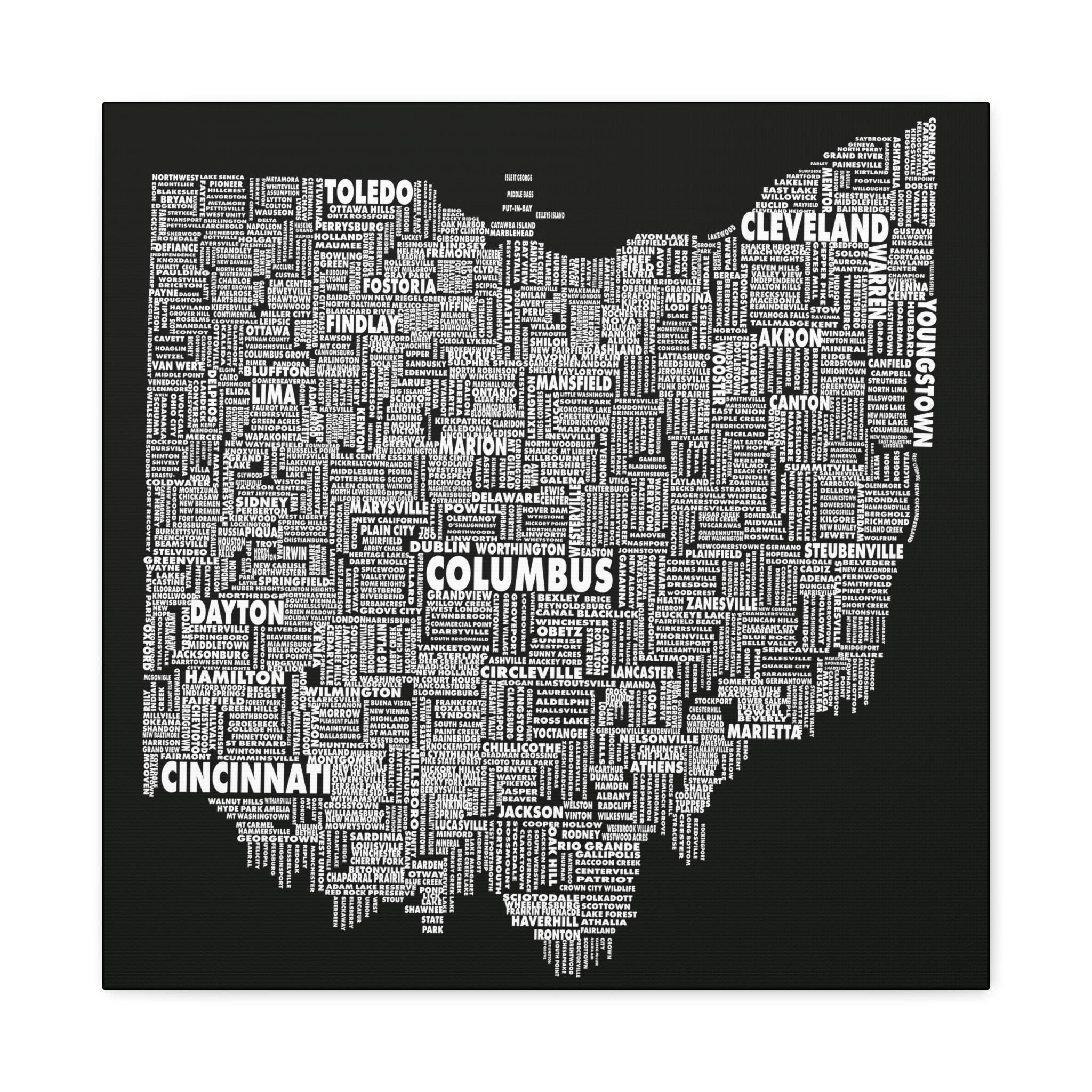 Ohio Typography Map Art: City Names Canvas Print - Etsy