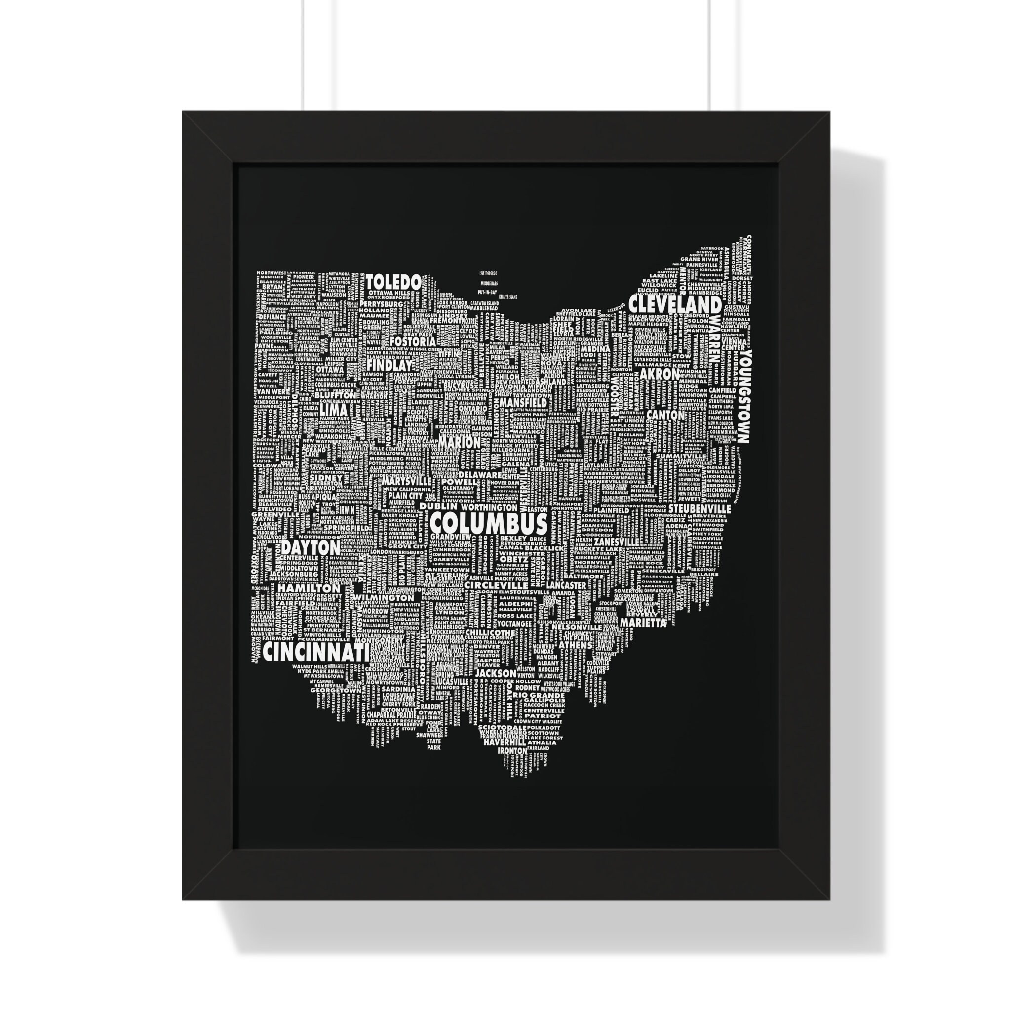 Ohio Typography Map Wall Art Framed Every Town and City Name in the ...