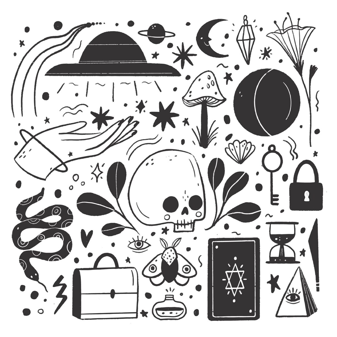 Handmade Diverse Hand-drawn Goth Illustrations Bundle - Easy to Use for ...