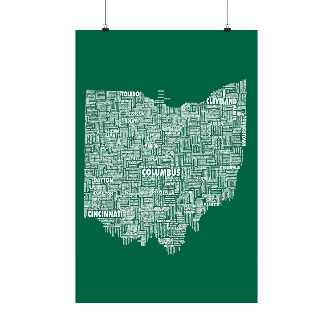 Ohio Typography Map Wall Art Poster- Every Town and City Name in the ...