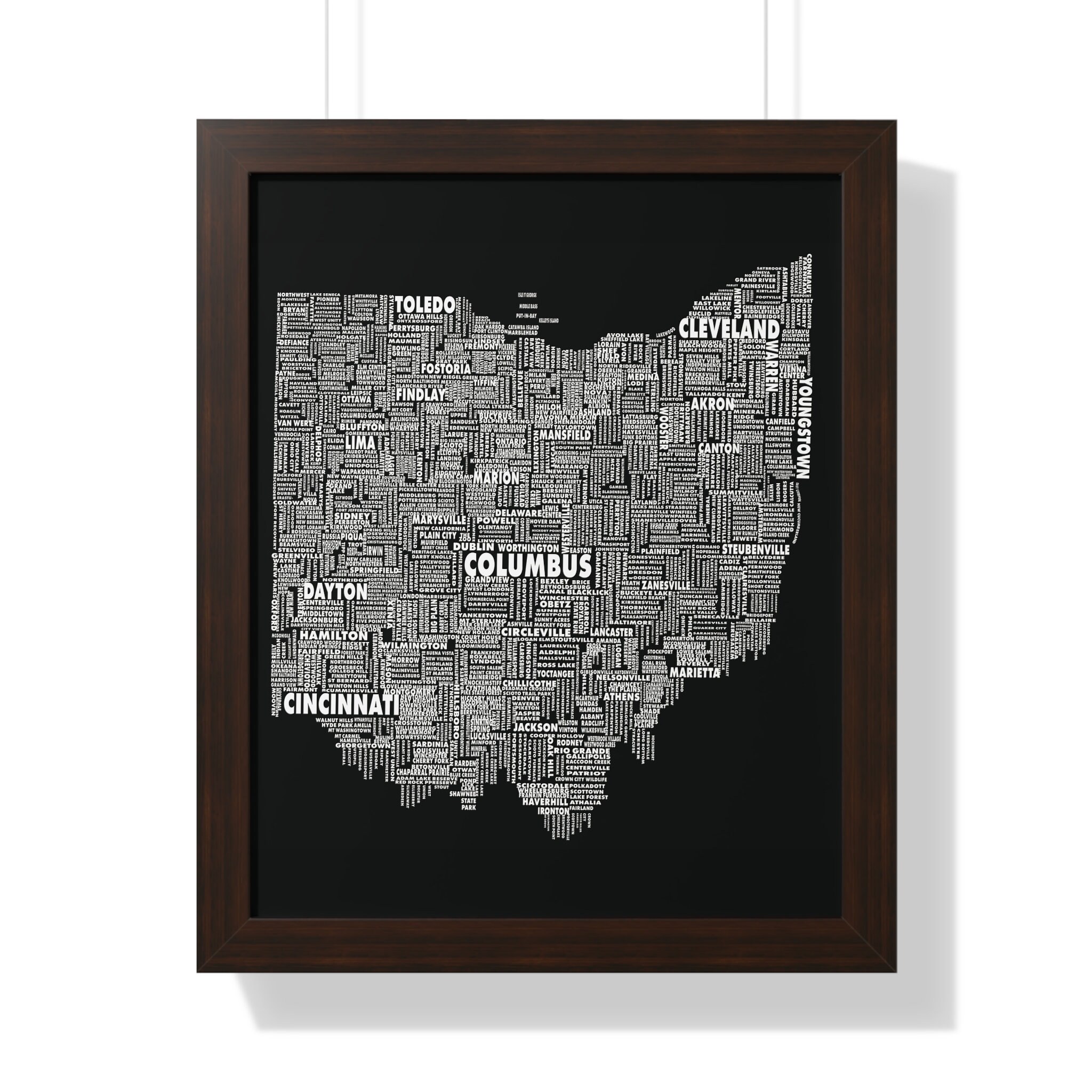 Ohio Typography Map Wall Art Framed Every Town and City Name in the ...