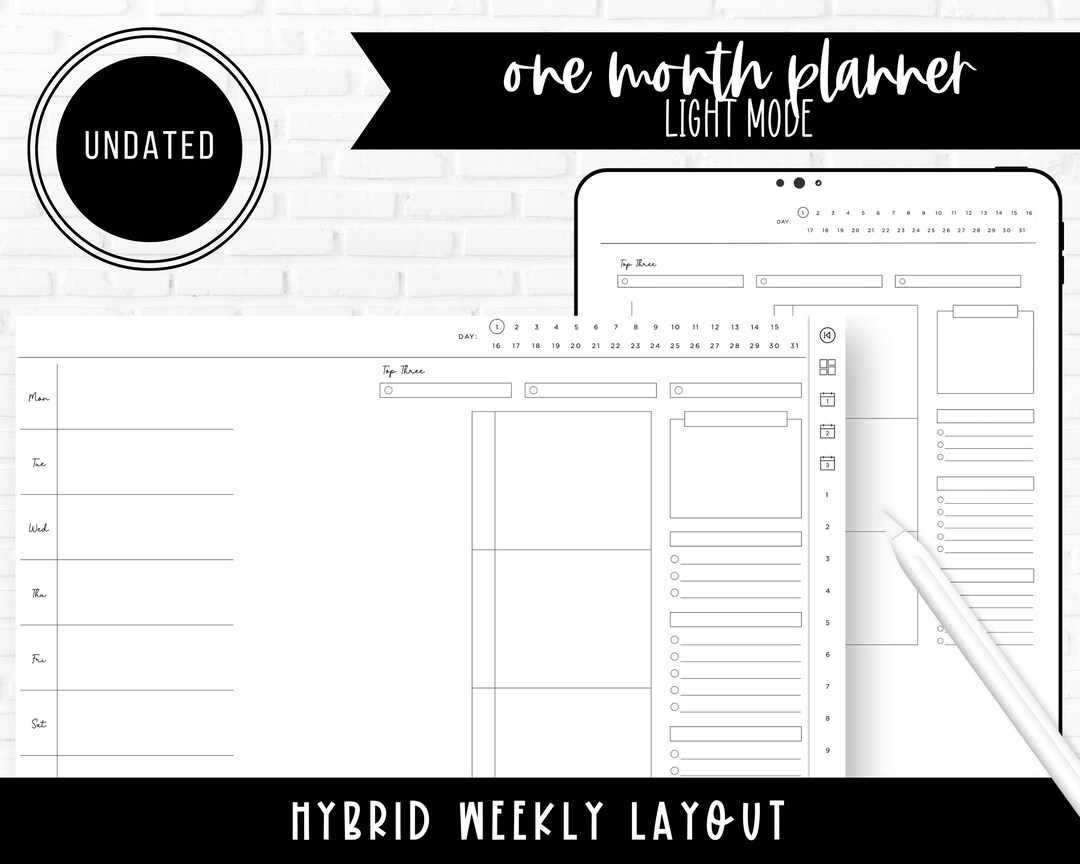 OG Undated | Hybrid Weekly Layout | Light Mode | One Month Digital ...