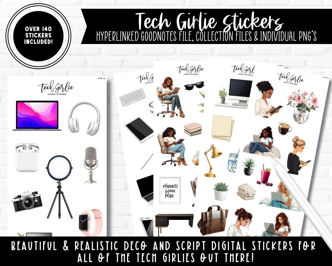 Tech Girlie Digital Stickers | Digital Planning | Split Screen ...