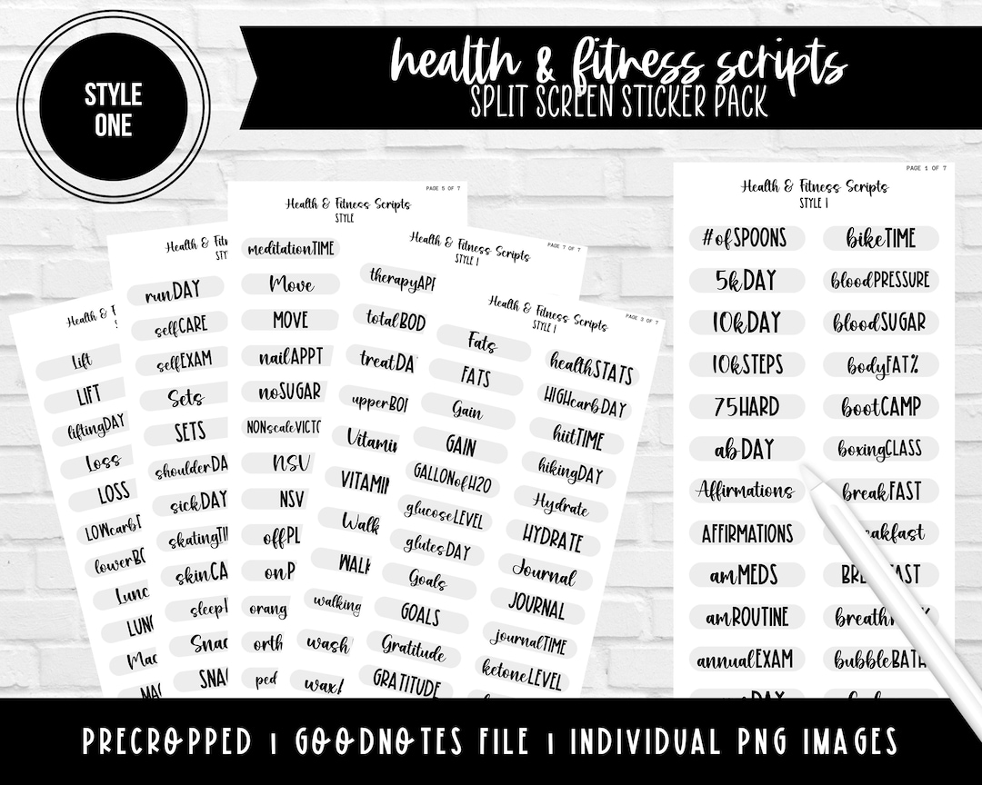 Health & Fitness Digital Script Stickers | Style 1 | 190 Stickers | Pre ...