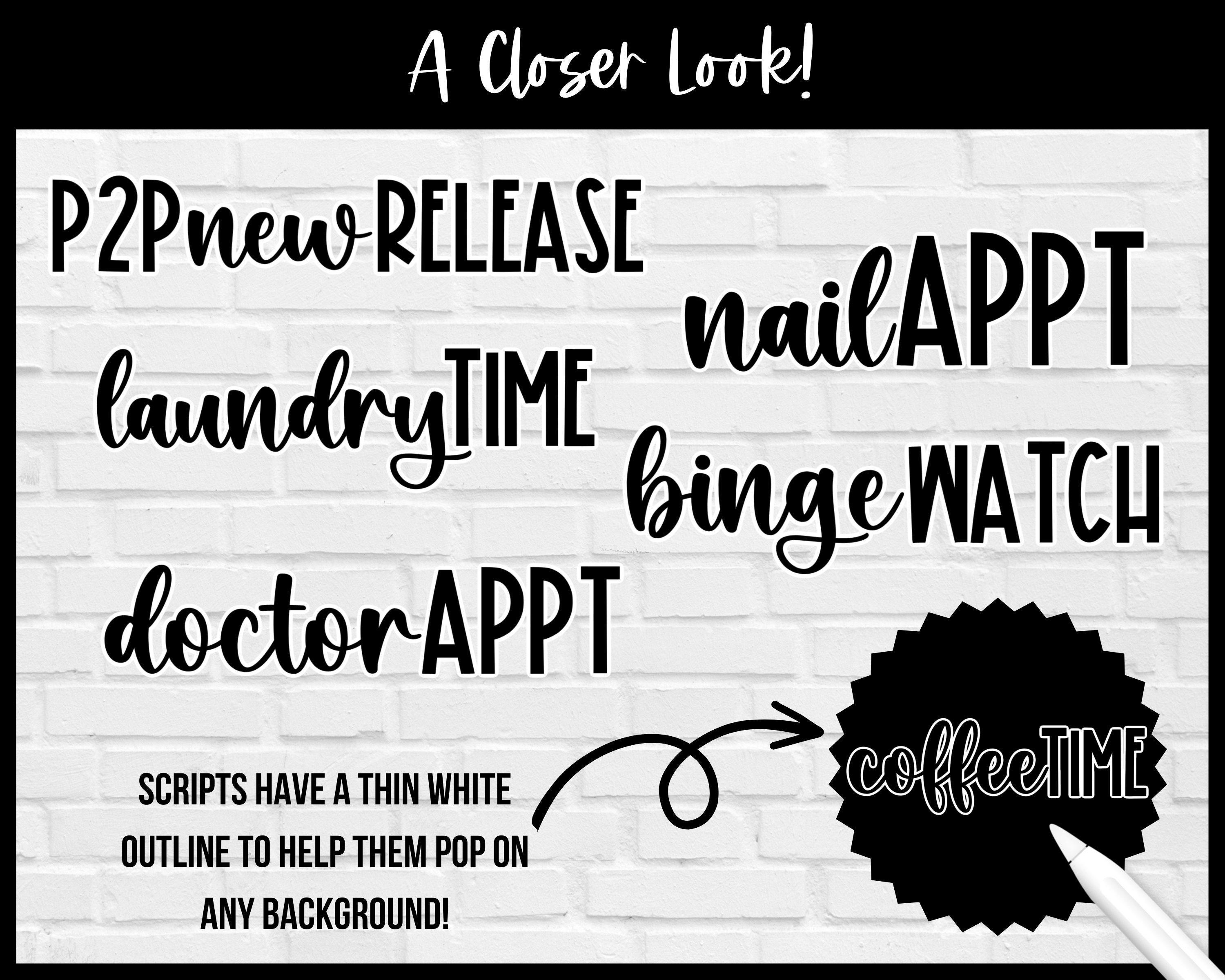Essential Digital Script Stickers | Style One | 150 Stickers | Pre ...