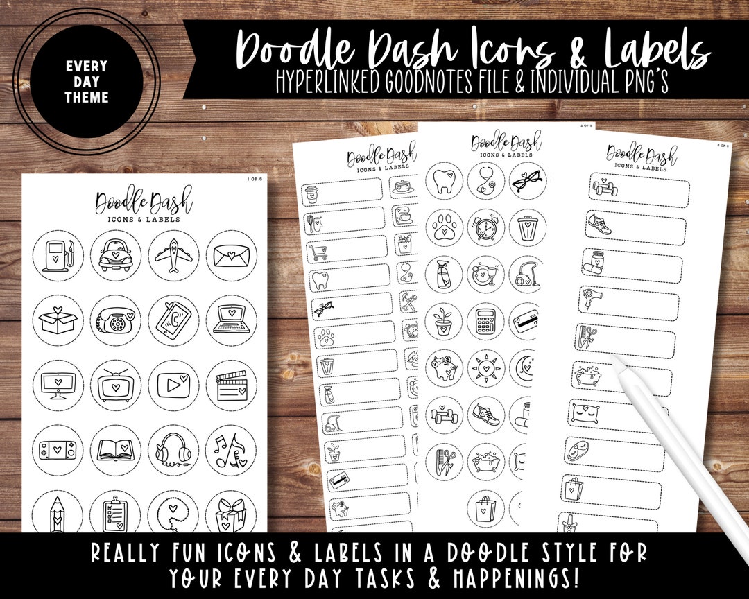 Every Day Doodle Dash Icons & Labels | Digital Stickers | Pre-cropped ...