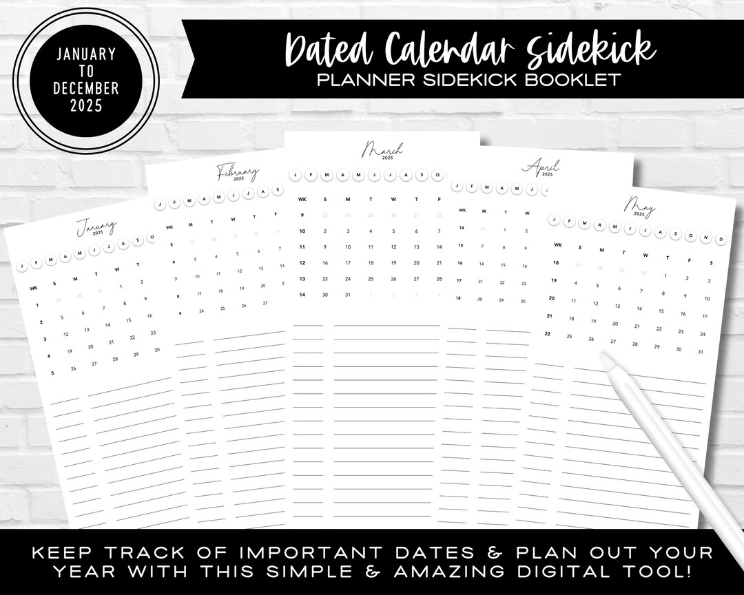 January to December 2025 Dated Calendar Sidekick Booklet | Split Screen ...