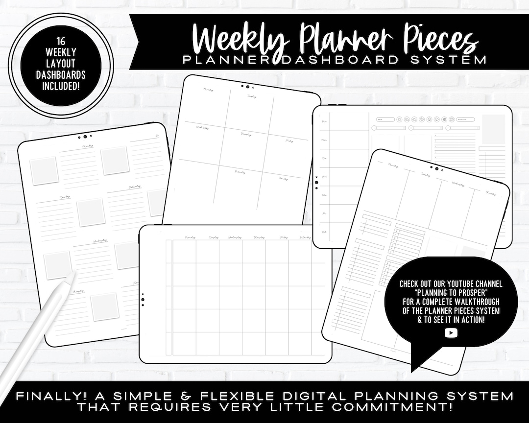 Weekly Layout Dashboards - Planner Pieces System | 16 Weekly Layouts ...