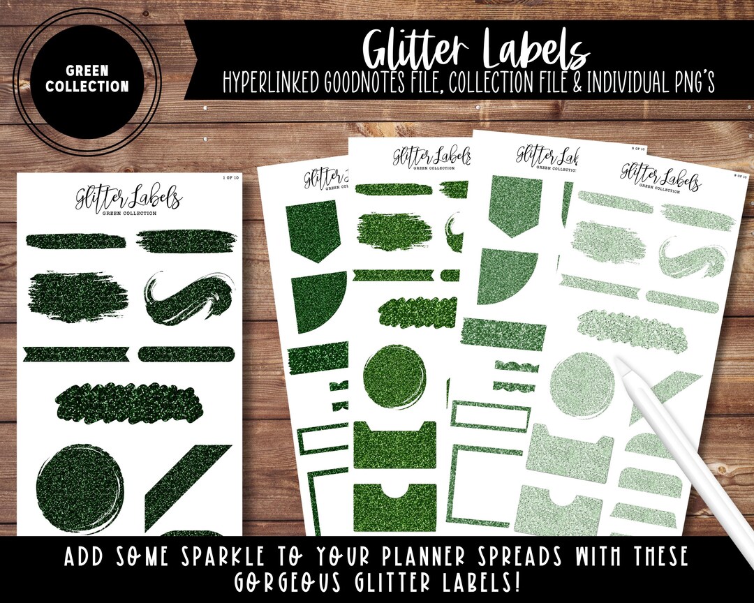 Glitter Labels - Green Collection | Digital Stickers | Split Screen ...