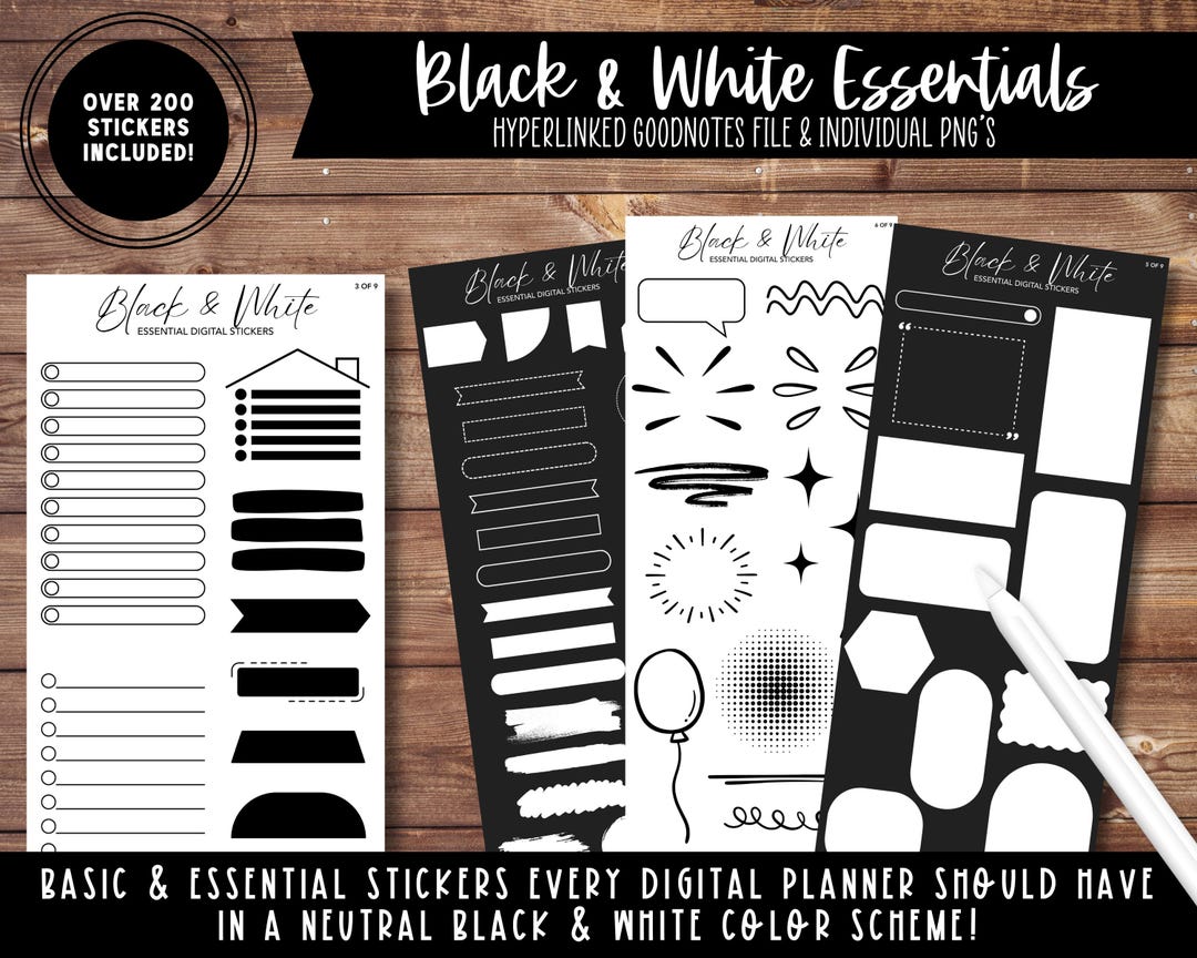 Black & White Essential Digital Sticker Collection | Digital Planner ...
