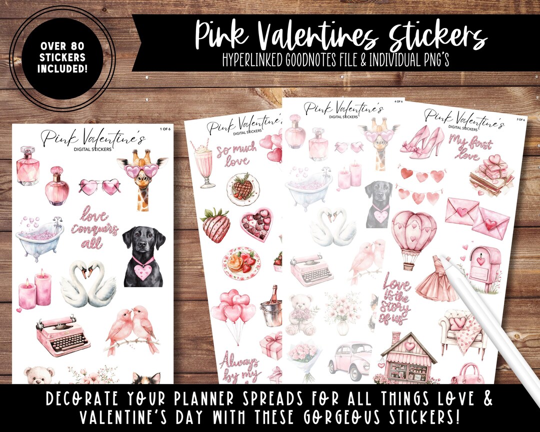 Pink Valentine's Day Digital Sticker Collection | Digital Planner ...