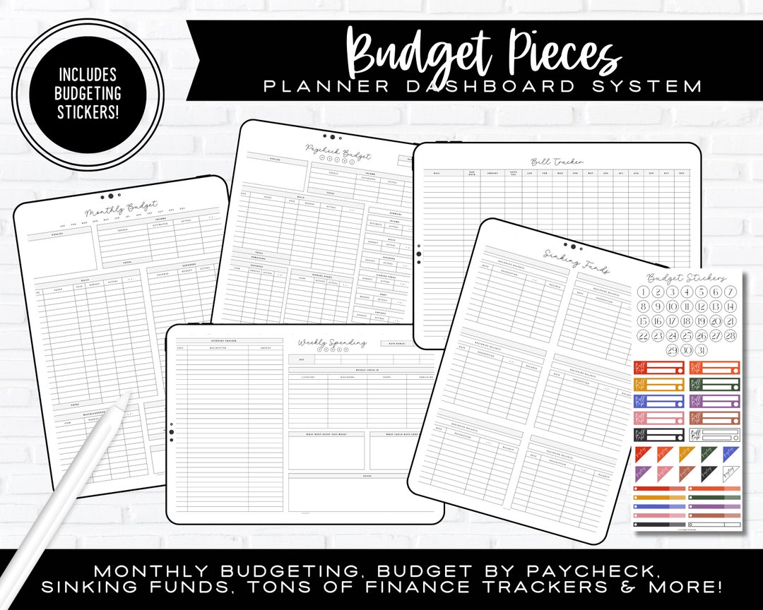Budget Dashboards & Digital Stickers | P2P Planner Pieces System ...