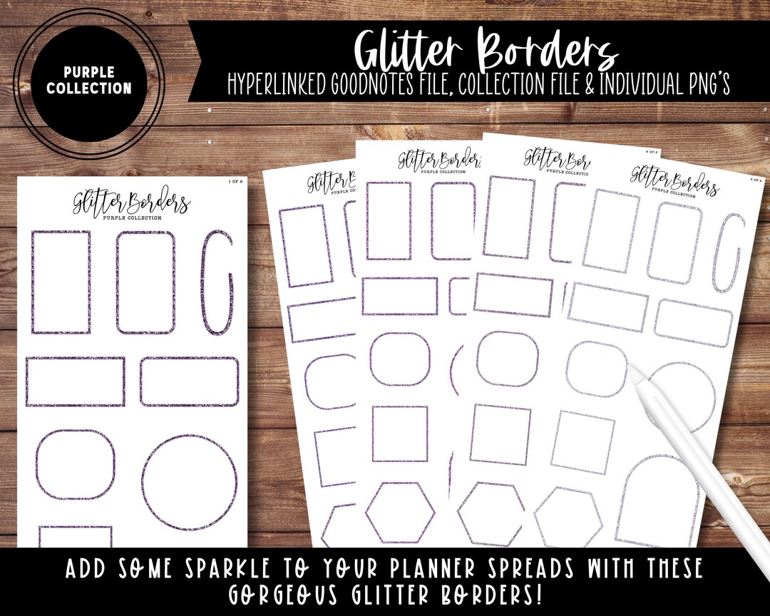 Glitter Borders Digital Stickers | Purple Collection | Split Screen ...