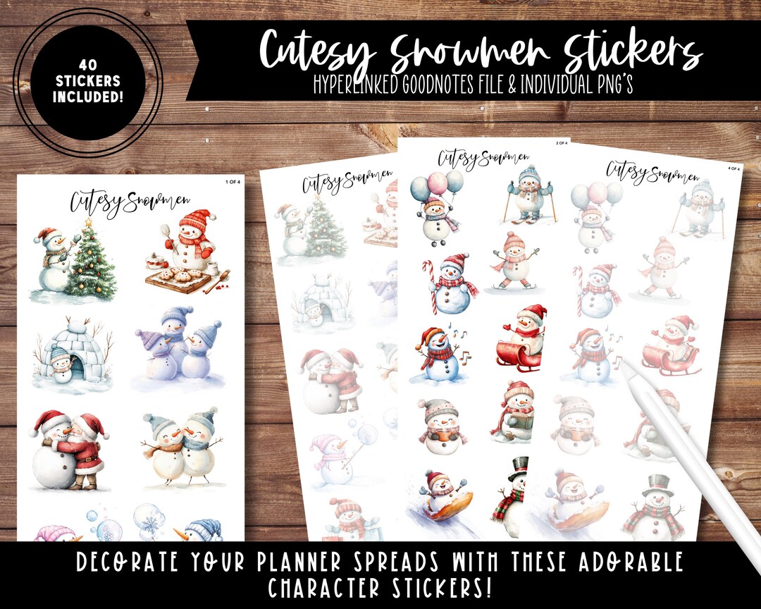 Cutesy Snowmen Digital Sticker Collection | Digital Planner Stickers ...