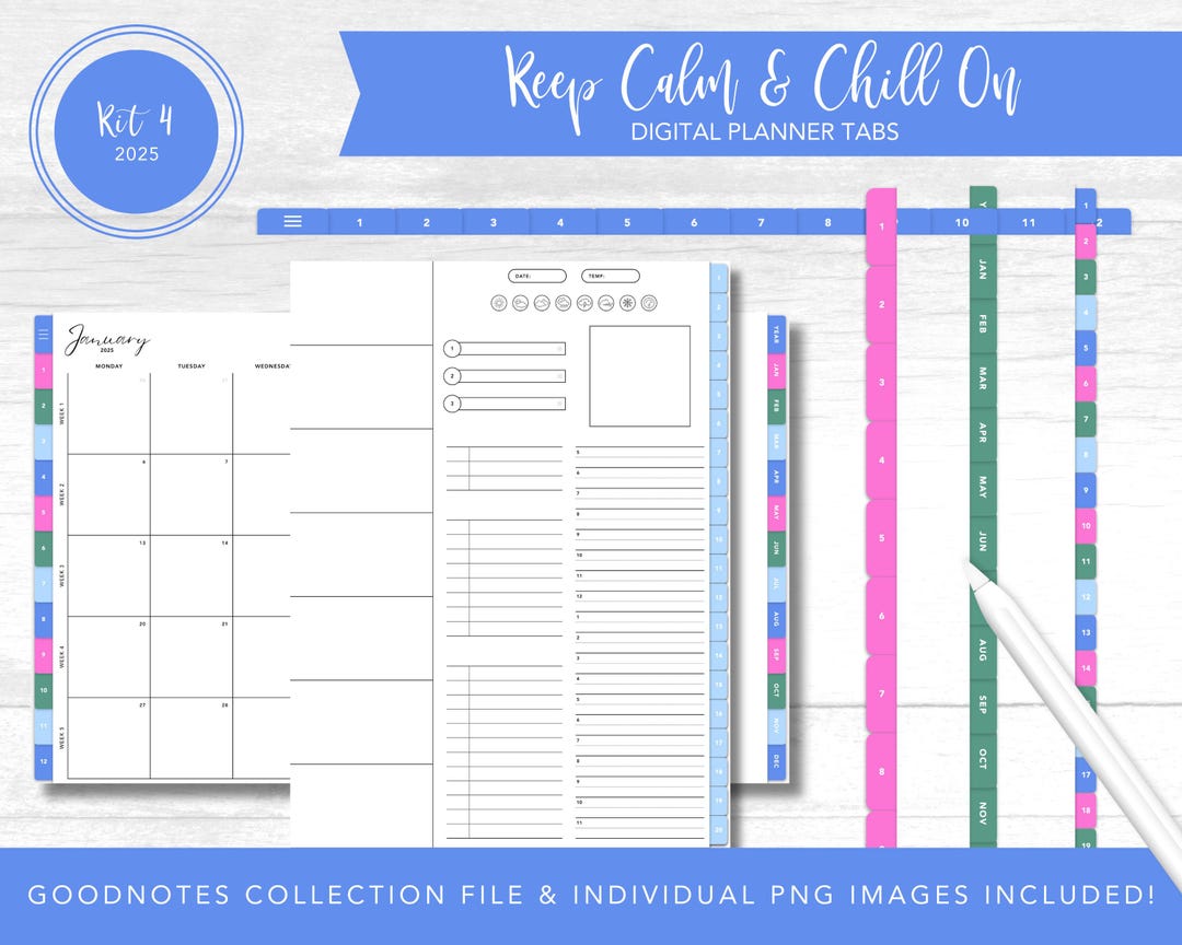 2025 Kit 4 Digital Planner Tabs | Keep Calm & Chill on | Goodnotes ...