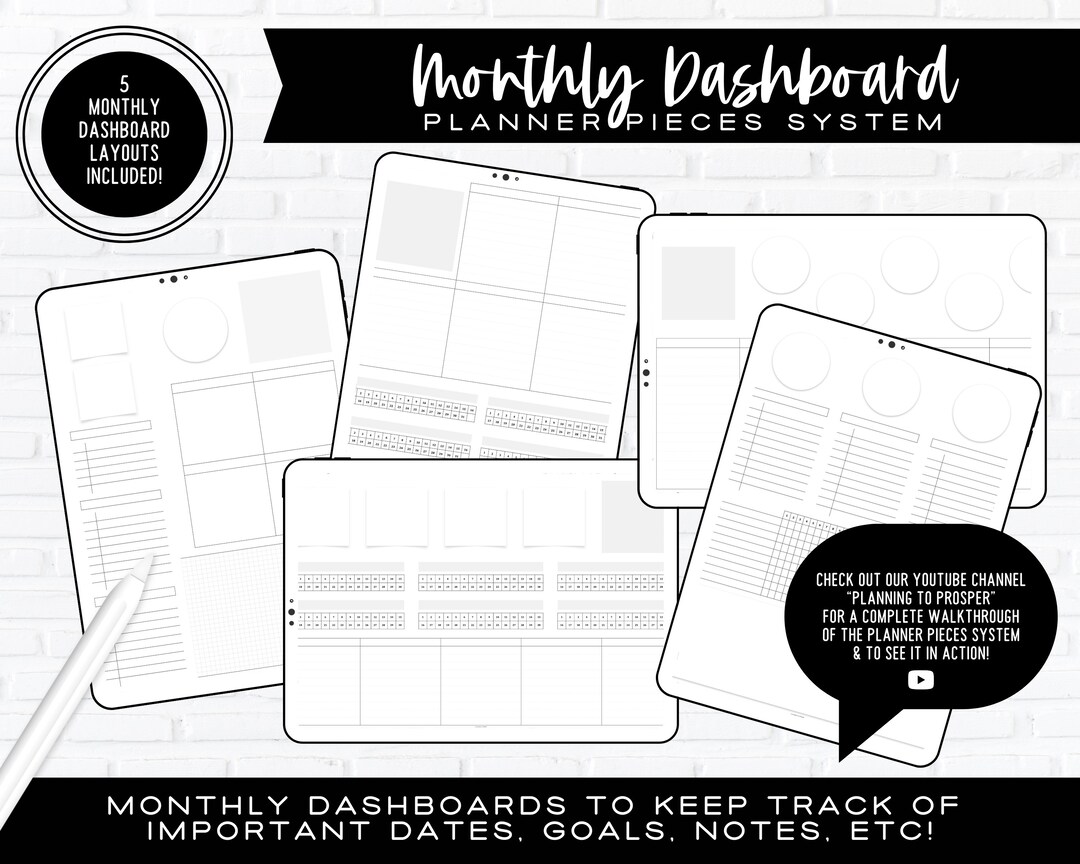 Monthly Dashboards | P2P Planner Pieces System | Individual PDF ...