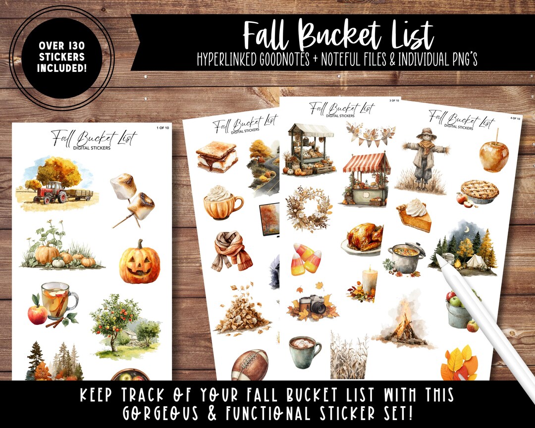 Fall Bucket List Digital Sticker Collection | Digital Planner Stickers ...