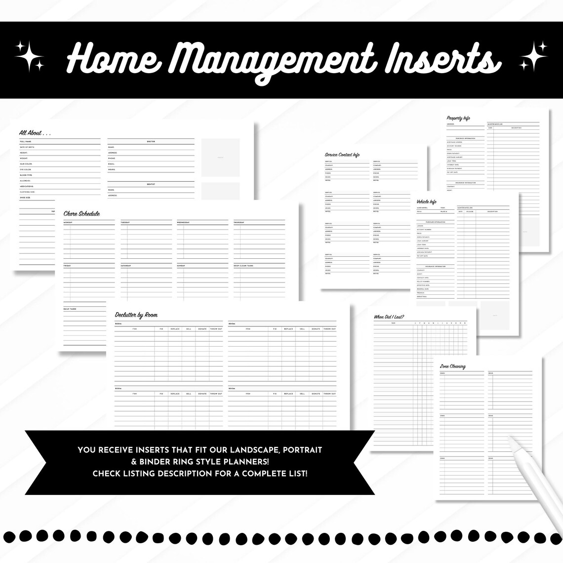 Home Management V1 Planner Inserts | Portrait + Landscape + Ringed ...