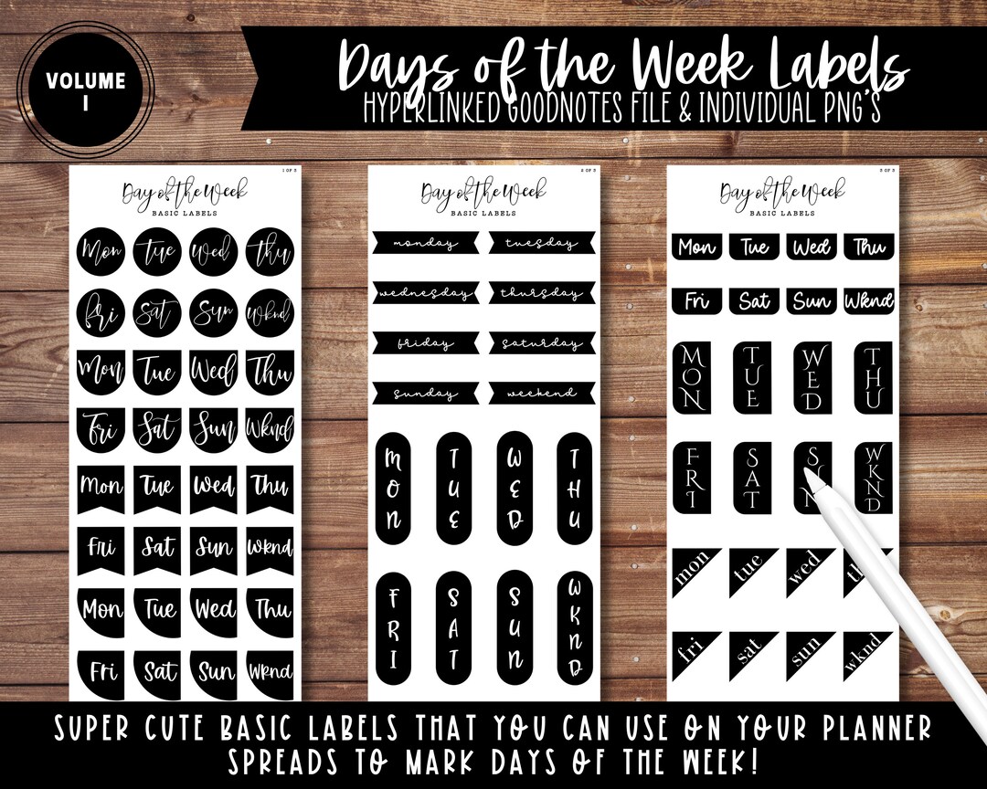 Days of the Week Labels Volume 1 | Digital Stickers | Split Screen ...