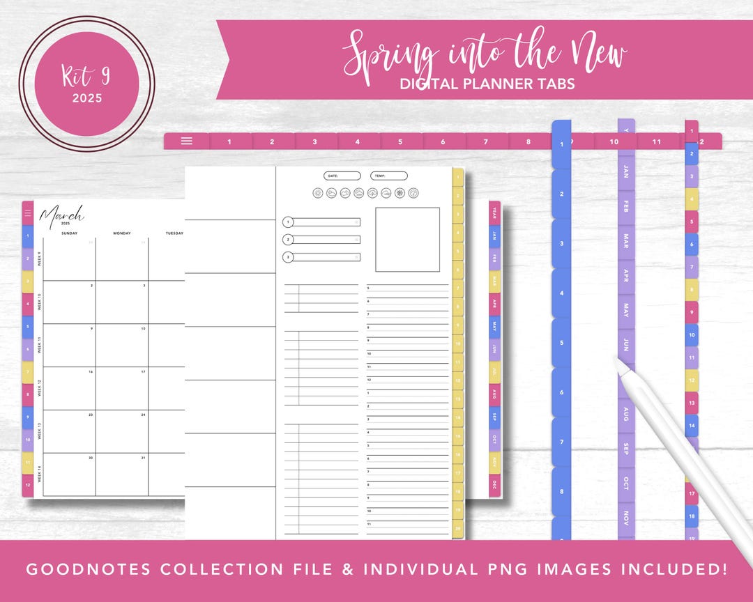 2025 Kit 9 Digital Planner Tabs | Spring Into the New | Goodnotes ...