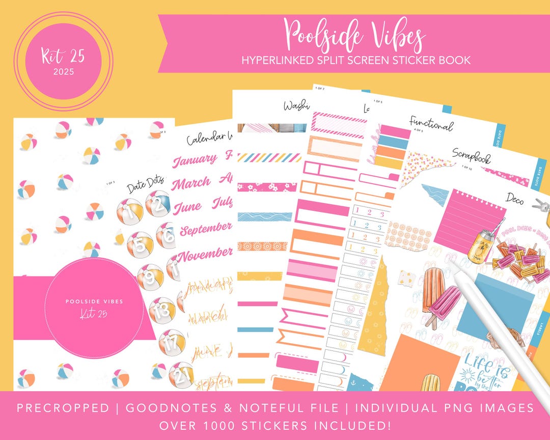 2025 Kit 25 Split Screen Sticker Book | Poolside Vibes | Pool Day ...