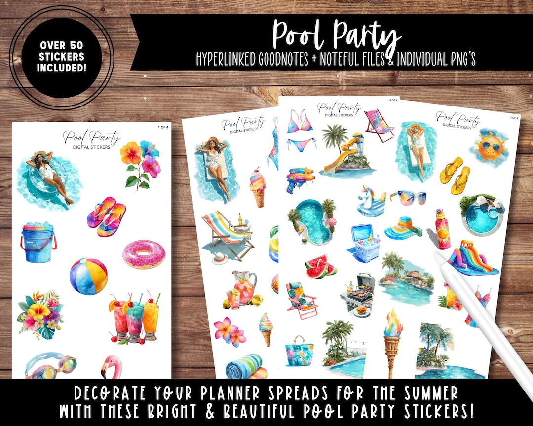 Pool Party Digital Sticker Collection | Digital Planner Stickers ...