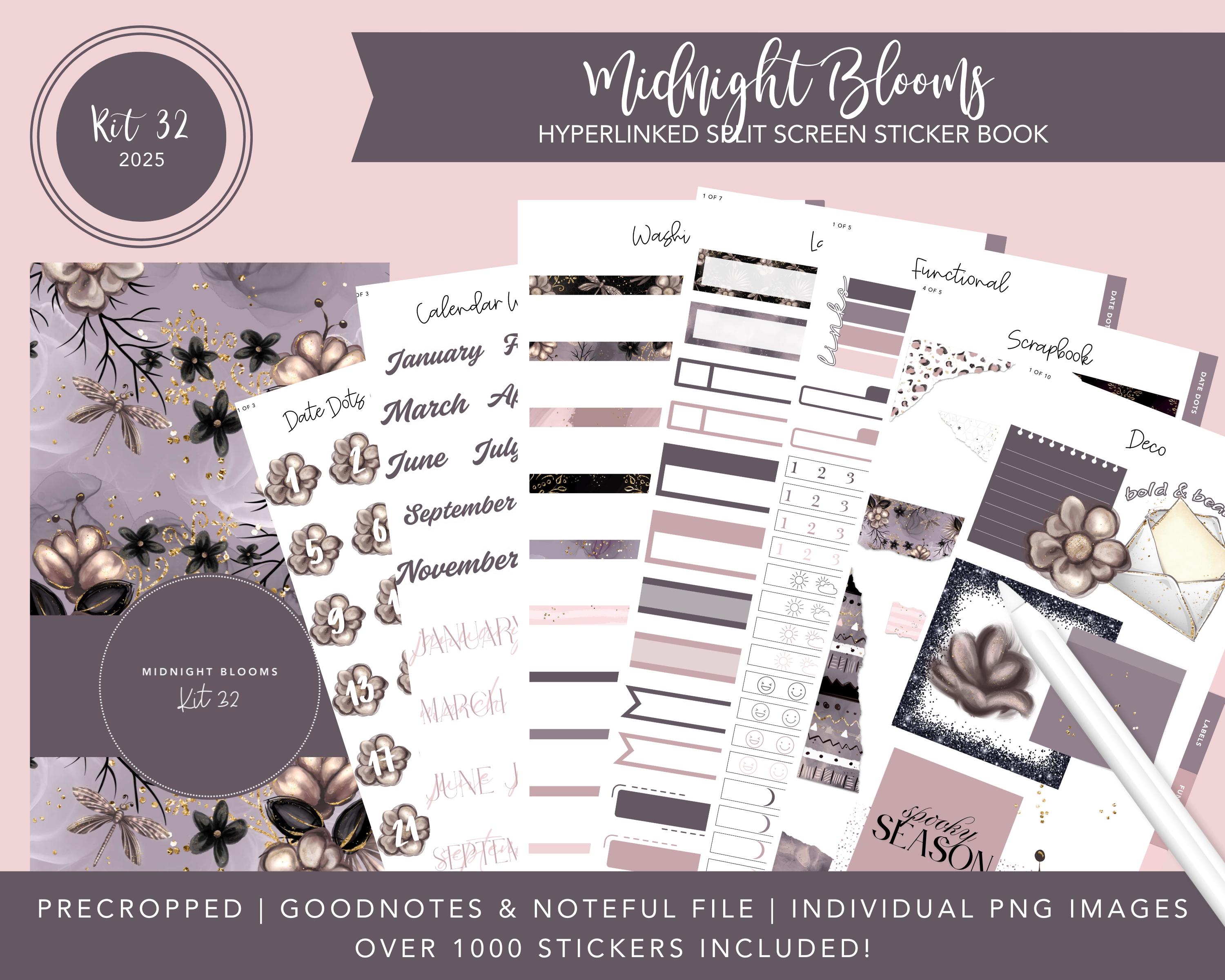 2025 Kit 32 Split Screen Sticker Book | Midnight Blooms | Autumn Floral ...