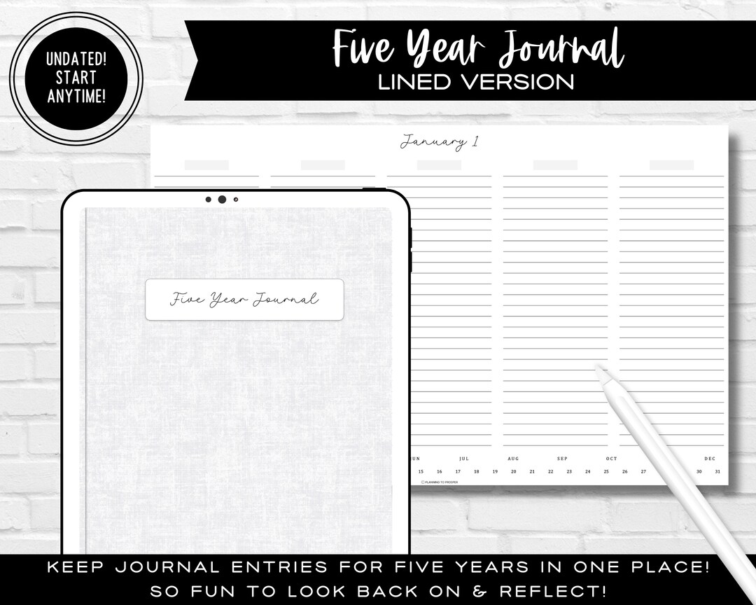 Five Year Journal - Lined Version | Undated - Start Anytime | Fully ...