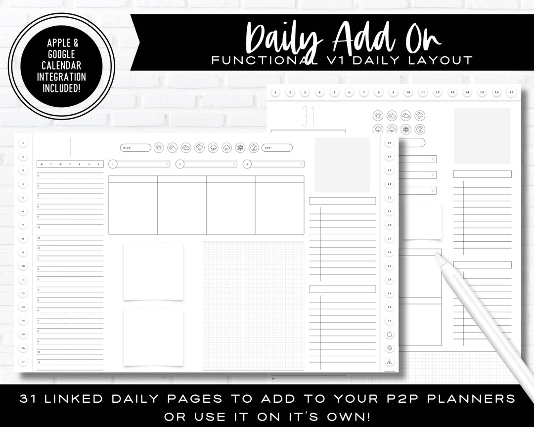 31 Day Functional V1 Daily Planner - P2P Planner Add on | Apple ...