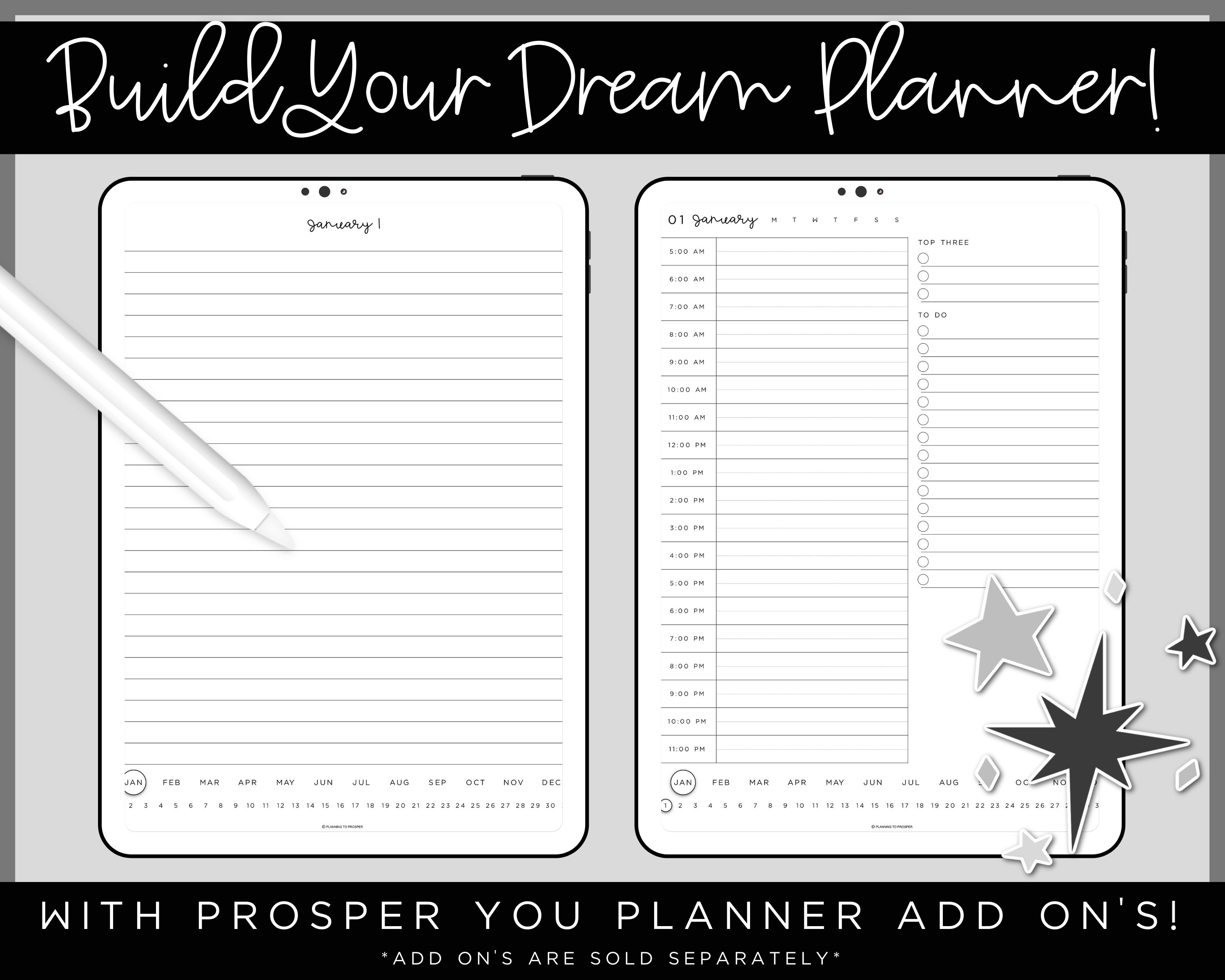 Customizable Digital Planner | Dated 2022 Black & White Prosper You ...