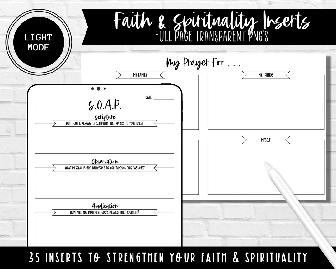 Faith & Spirituality Planner Inserts | Light Mode | 35 Inserts Included | Portrait and Landscape ...