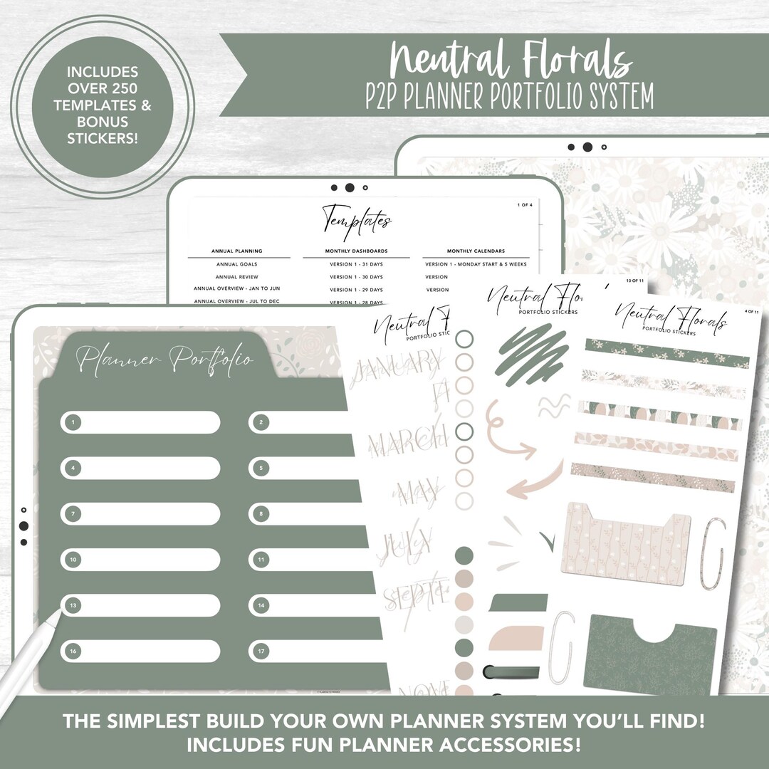 P2P Digital Planner Portfolio | Neutral Florals Theme | Landscape ...
