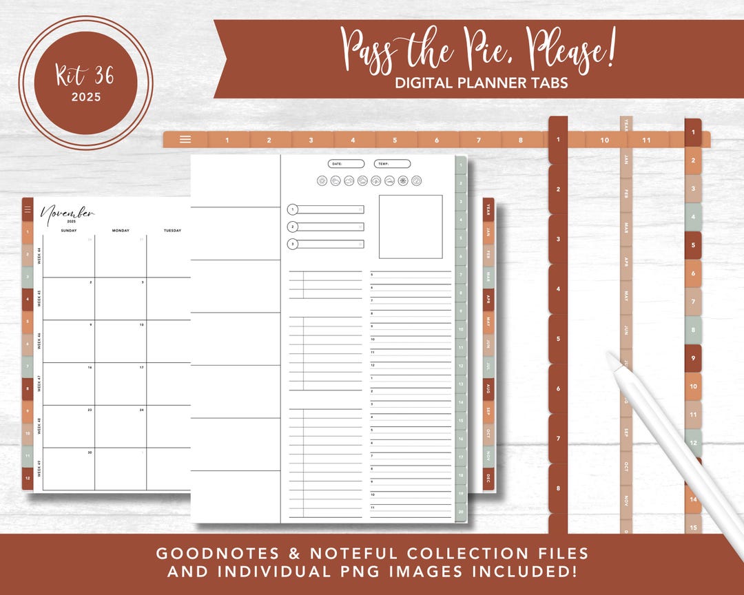 2025 Kit 36 Digital Planner Tabs | Pass the Pie, Please! | Goodnotes ...