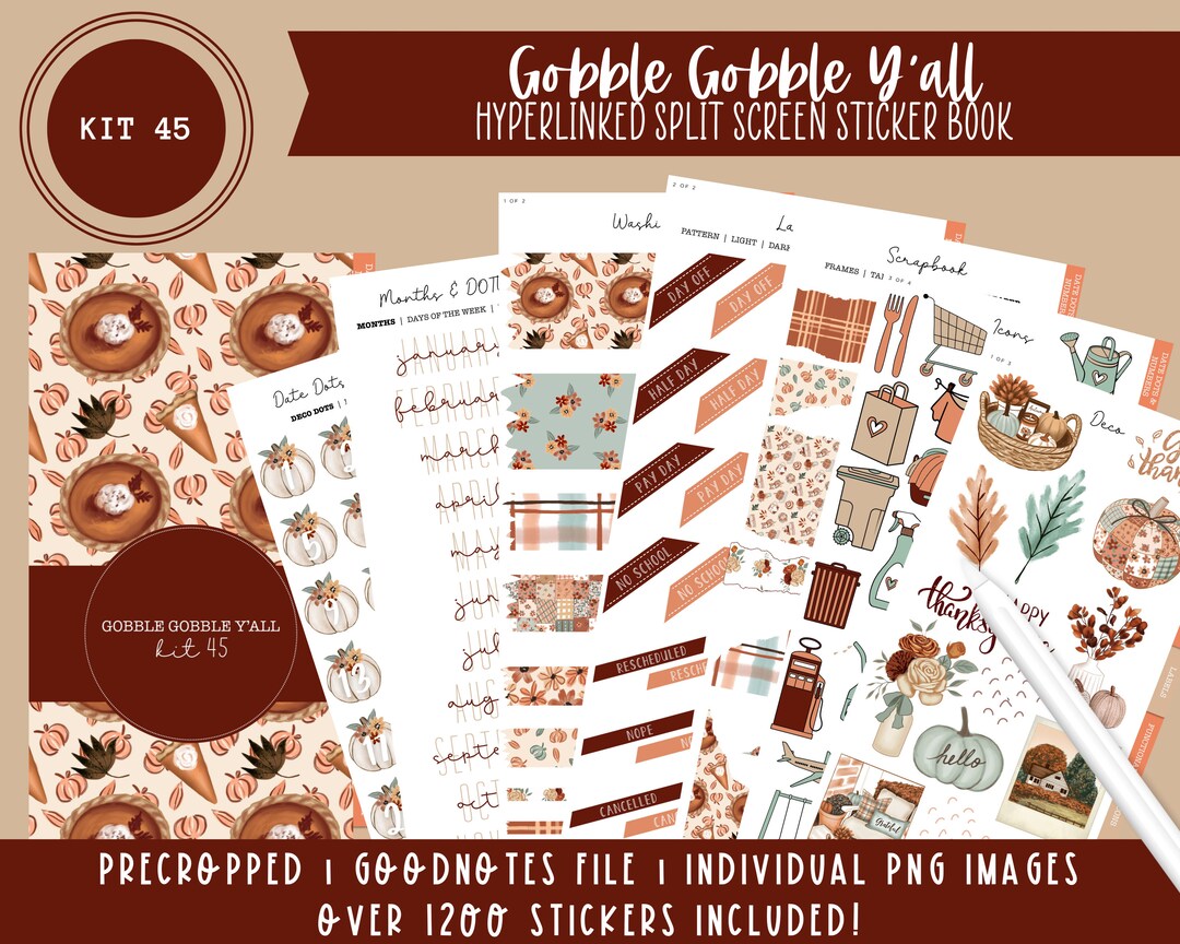 Kit 45 Digital Sticker Book Gobble Gobble Y'all Over 1200 Stickers Pre ...